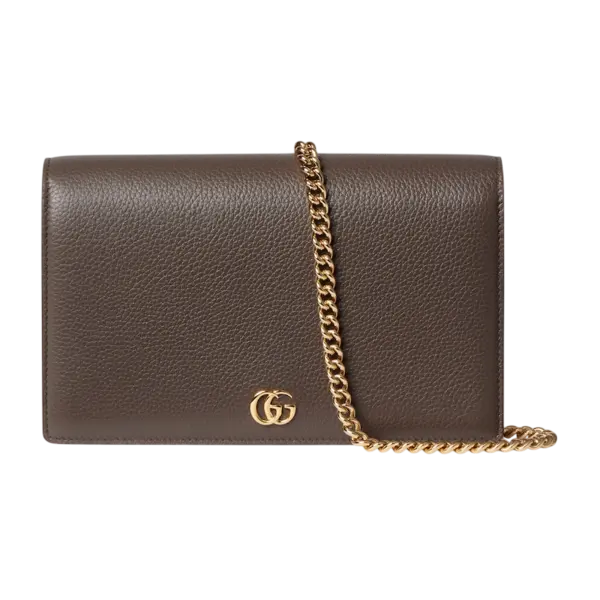 Gucci Bi-color Gg Marmont Wallet On Chain Leather - Brown