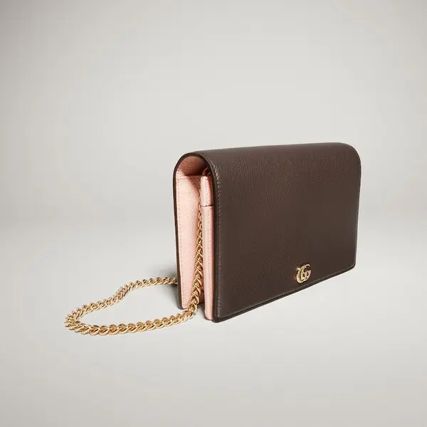 Gucci Bi-color Gg Marmont Wallet On Chain Leather