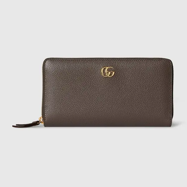 Gucci Bi-color Gg Marmont Zip Around Wallet Leather - Brown