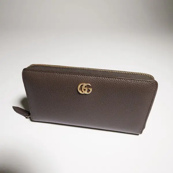 Gucci Bi-color Gg Marmont Zip Around Wallet Leather - Brown