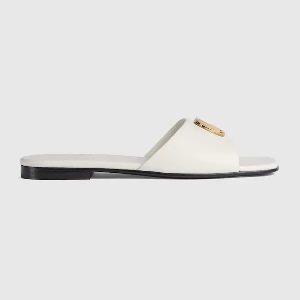 Gucci Slide Sandal With Double G Leather - White