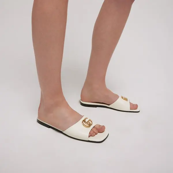 Gucci Slide Sandal With Double G Leather - White