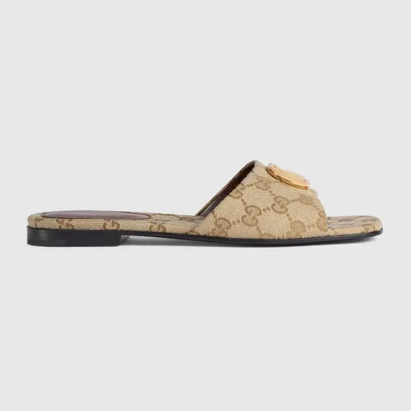 Gucci Gg Canvas Slide Sandal With Double G - Beige