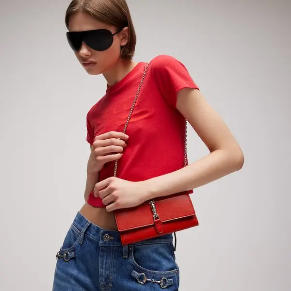 Gucci Jackie Wallet On Chain Leather - Red