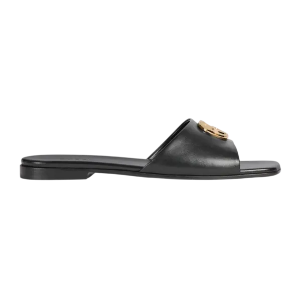 Gucci Double G Leather Slide Sandal - Black