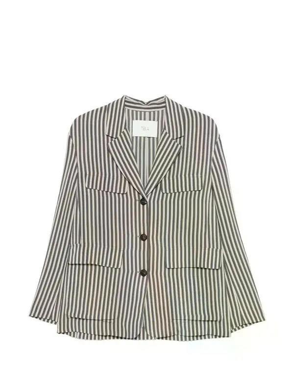 TELA Tangeri Striped Pocket Blazer - Grey