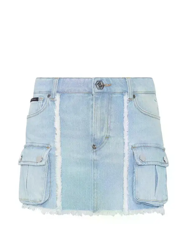 Philipp Plein Frayed Cargo Mini Skirt - Blue