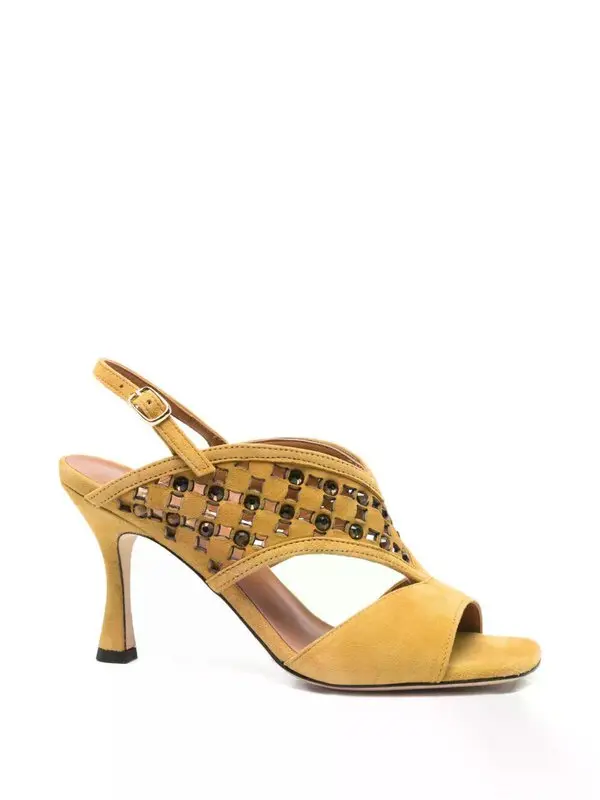 EVALUNA Square-toe Embellished Sandals - Yellow