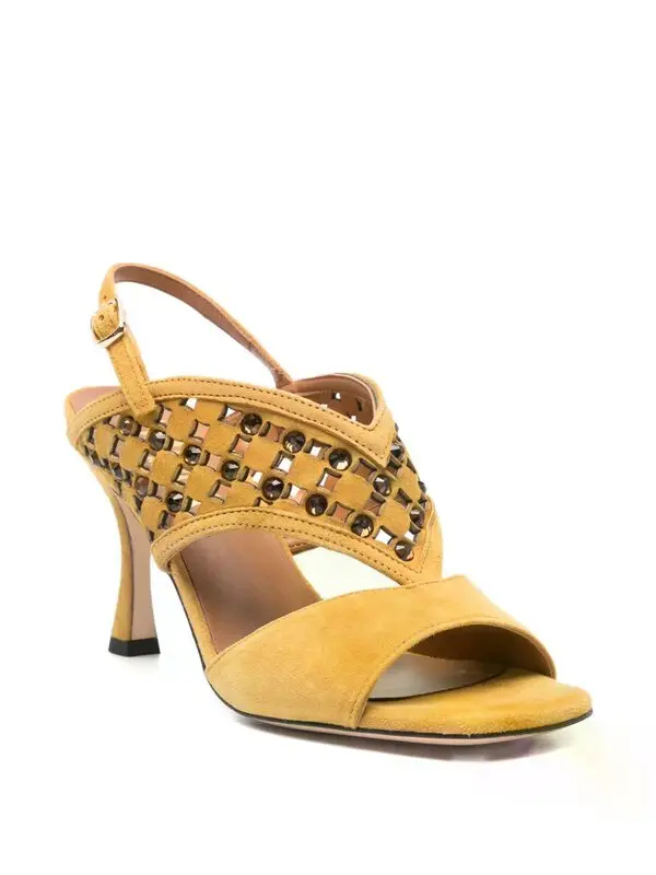 EVALUNA Square-toe Embellished Sandals - Yellow