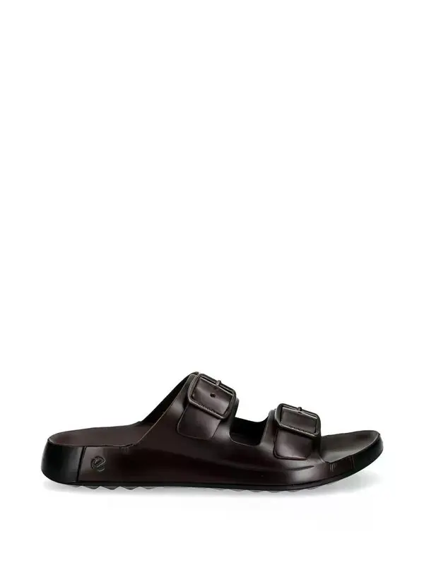 Ecco Buckle Strap Slides - Brown