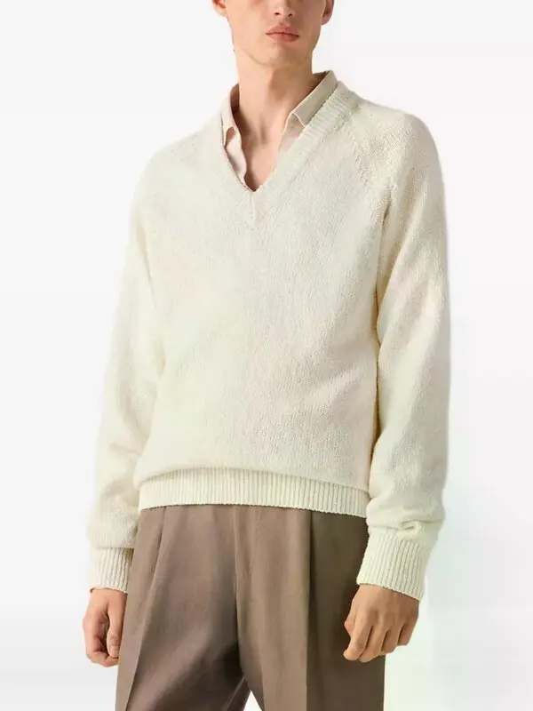 Zegna Oasi V-neck Cotton Sweater - Neutrals