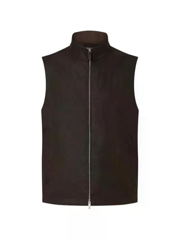 Zegna Zip Oasi Lino Vest - Brown