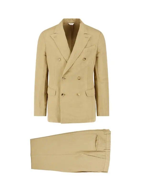 Boglioli Double-breasted Suit In Cotton And Linen - Beige