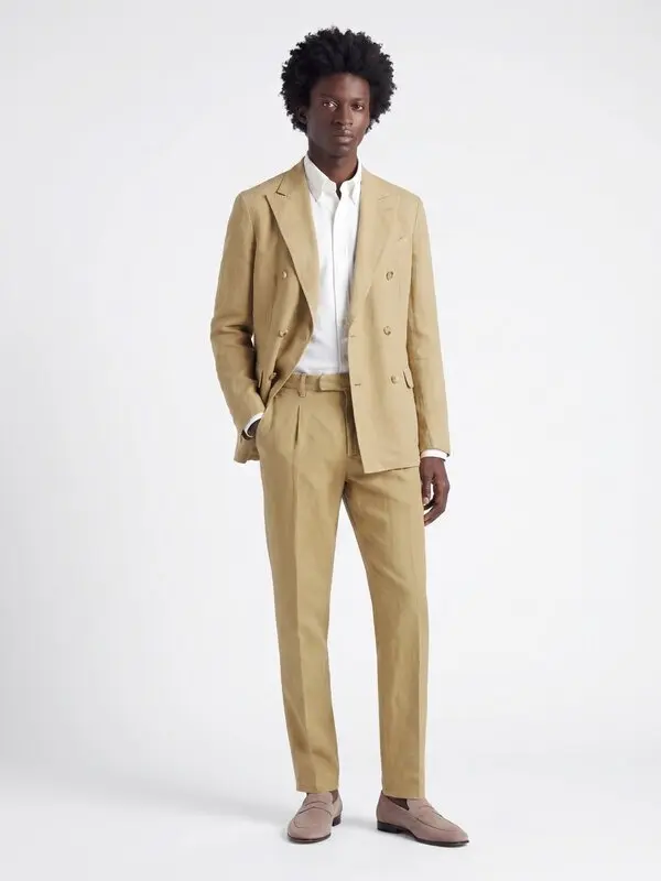 Boglioli Double-breasted Suit In Cotton And Linen - Beige