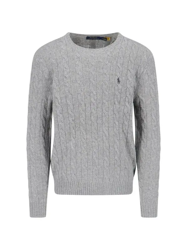 Polo Ralph Lauren Cable Knit Logo Sweater - Gray