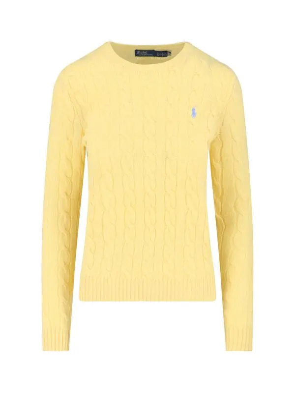Polo Ralph Lauren Cable Knit Crew Neck Sweater With Embroidered Logo - Yellow