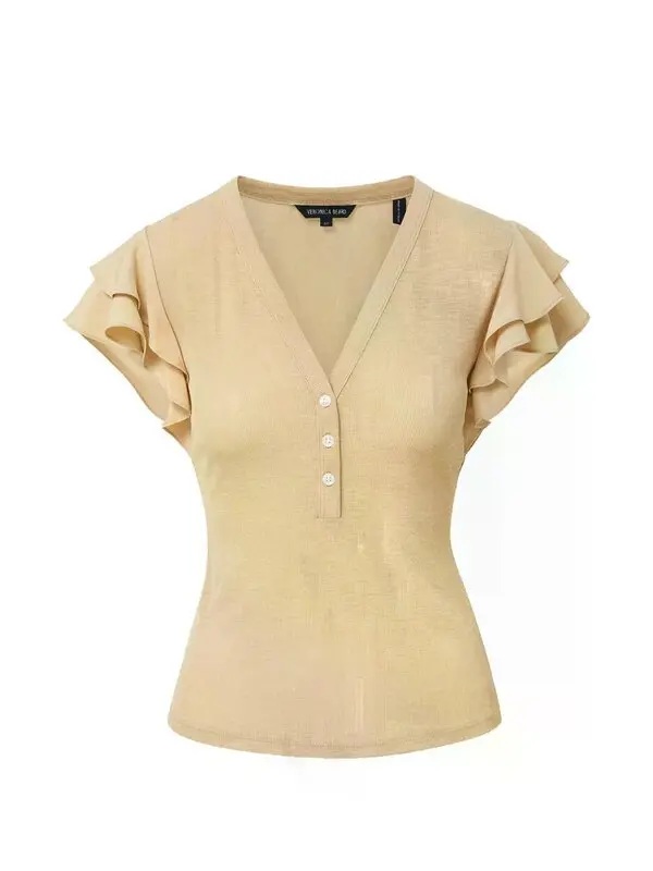 Veronica Beard Aphrodite Ruffled Polo Top - Neutrals