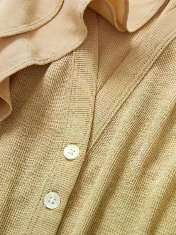 Veronica Beard Aphrodite Ruffled Polo Top - Neutrals
