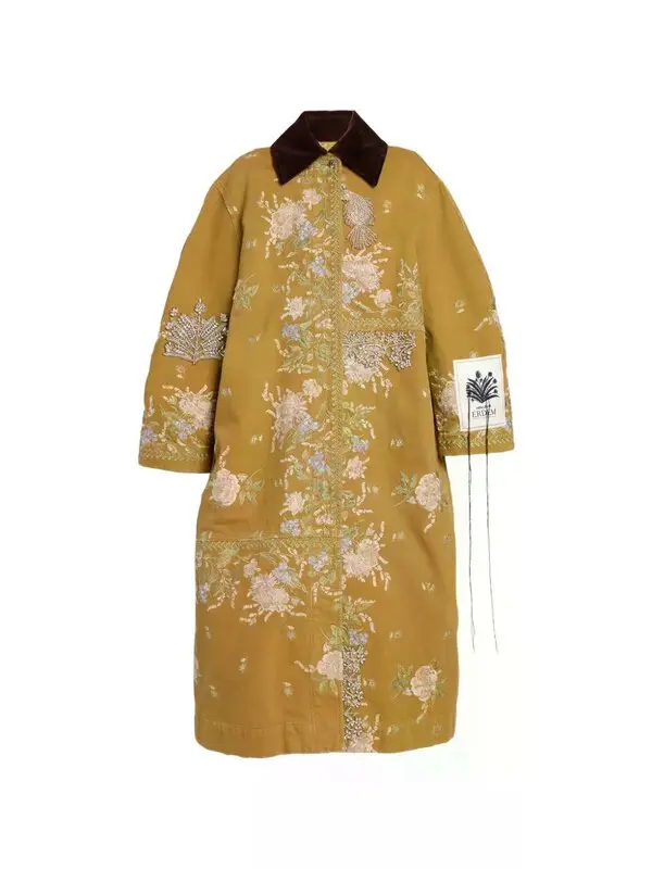 Erdem Floral-embroidered Crystal-embellished Coat - Yellow