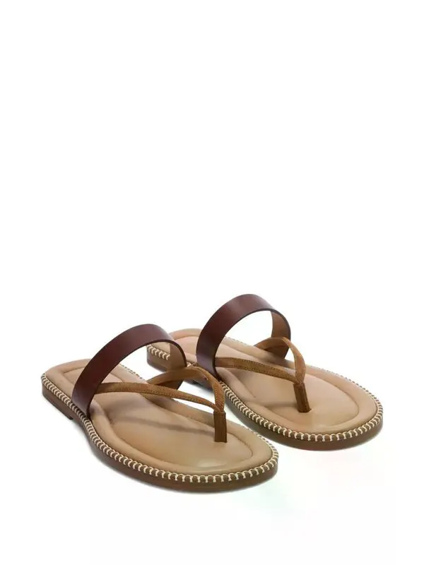 Dries Van Noten Stitched Leather Flat Sandals - Neutrals