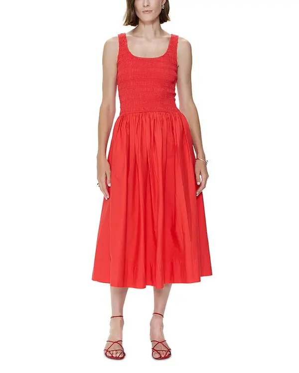 PISTOLA Alessia Smocked Drop Waist Midi Dress - Maraschino