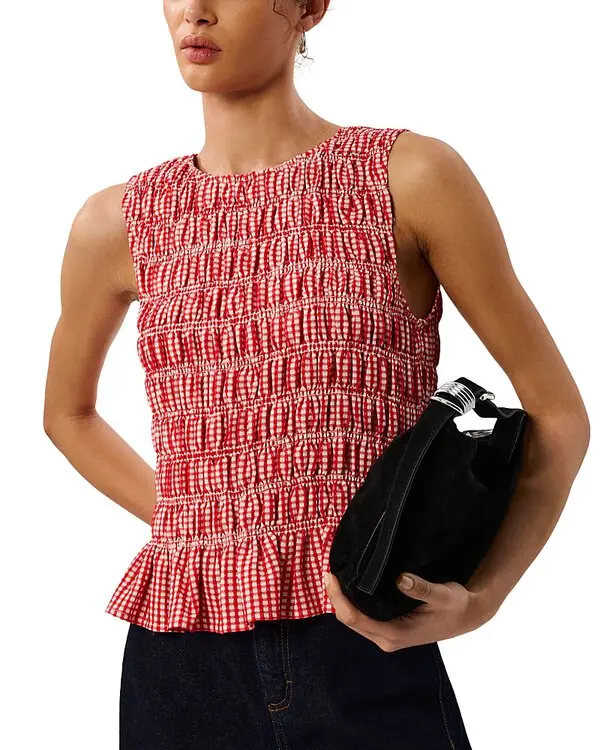 Whistles Gingham Shirred Top - Red/white