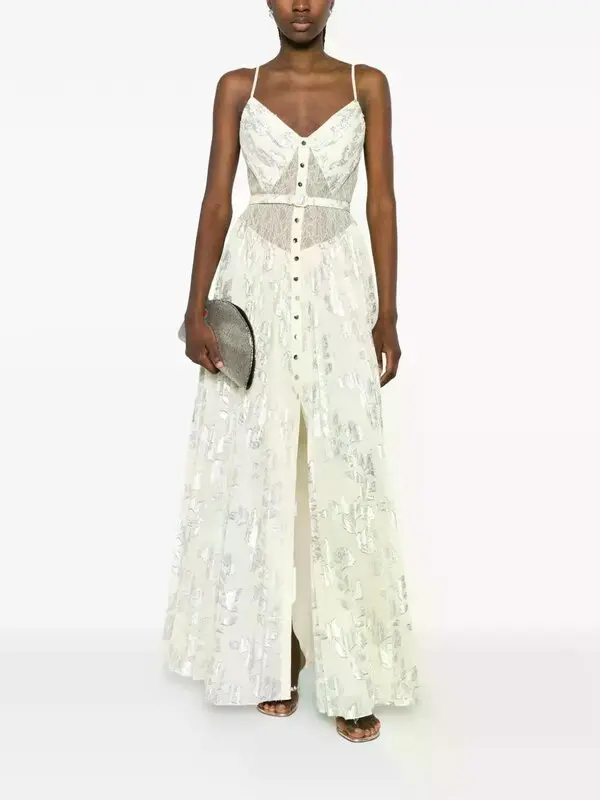 SELF-PORTRAIT Metallic Floral-pattern Maxi Dress