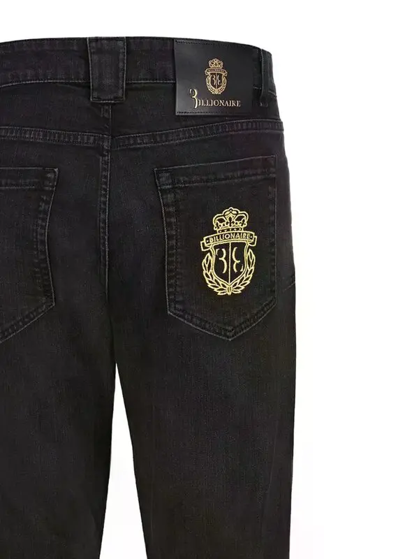 BILLIONAIRE Embroidered Slim Jeans - Black
