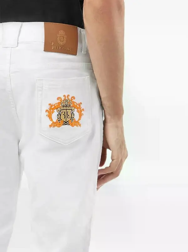 BILLIONAIRE Logo-embroidered Straight-leg Jeans - White