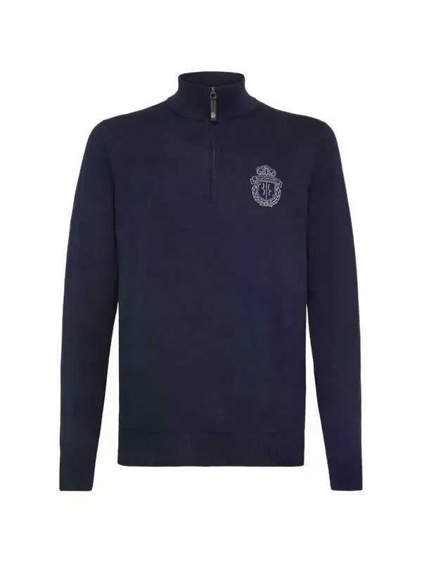 BILLIONAIRE Logo-embroidered Half-zip Sweater - Blue