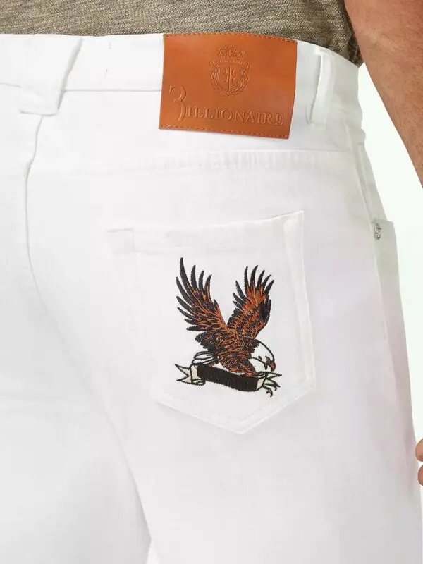 BILLIONAIRE Embroidered Straight-leg Jeans - White