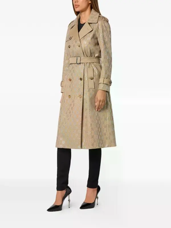 Philipp Plein Monogram Belted Trench Coat - Neutrals