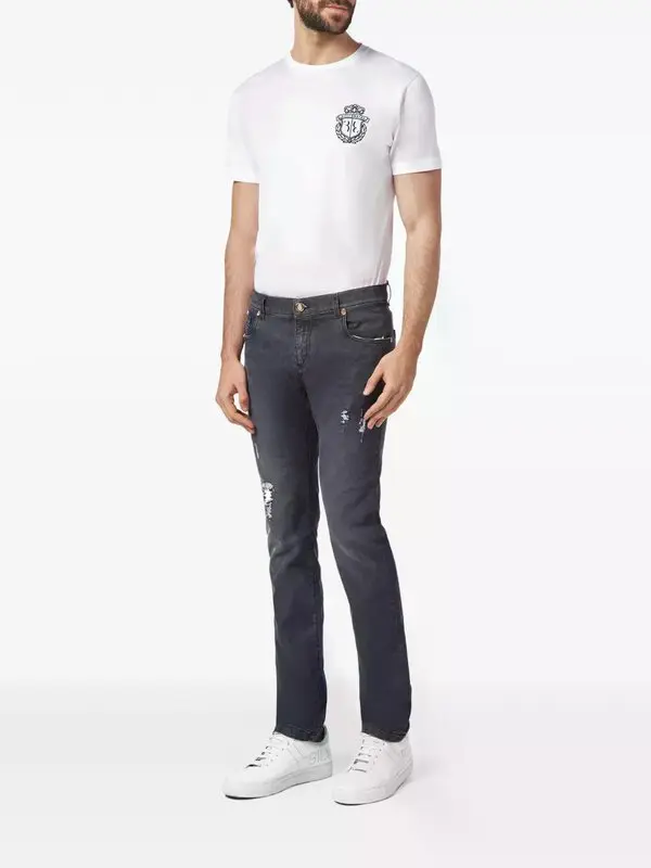 BILLIONAIRE Washed Badge Jeans - Grey