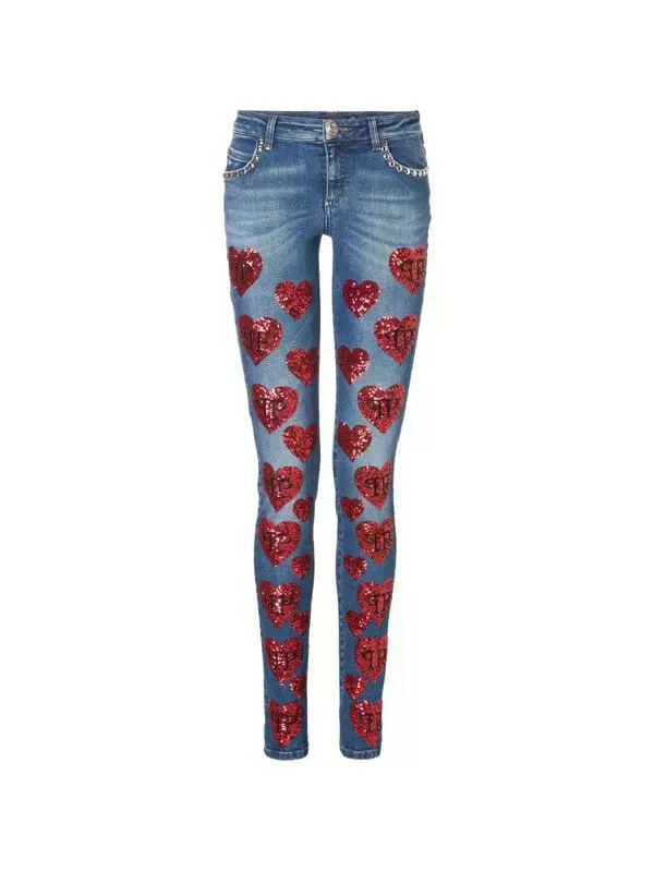 Philipp Plein Heart-detail Slim Fit Jeans - Blue