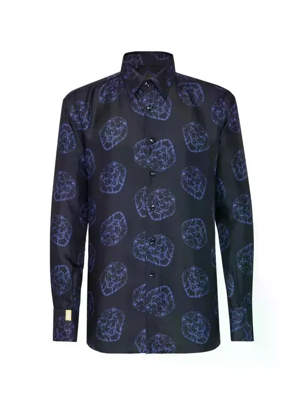 BILLIONAIRE Lion-print Crystal-button Shirt