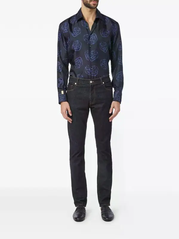 BILLIONAIRE Lion-print Crystal-button Shirt
