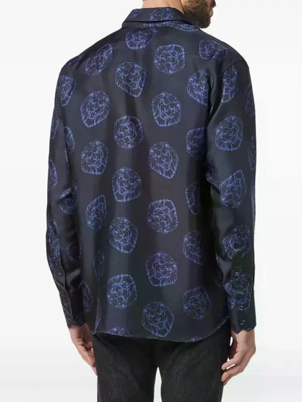 BILLIONAIRE Lion-print Crystal-button Shirt