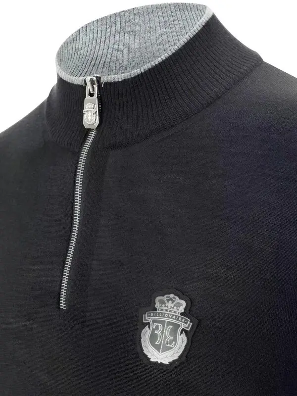 BILLIONAIRE Half-zip Sweater With Logo Detail - Black