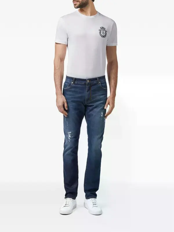 BILLIONAIRE Distressed-detailing Straight-leg Cotton Trousers - Blue