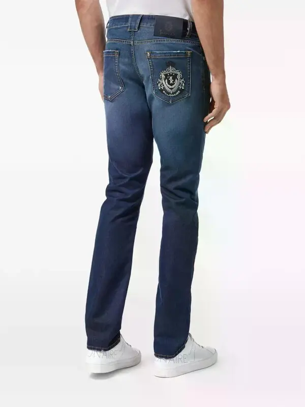 BILLIONAIRE Distressed-detailing Straight-leg Cotton Trousers - Blue
