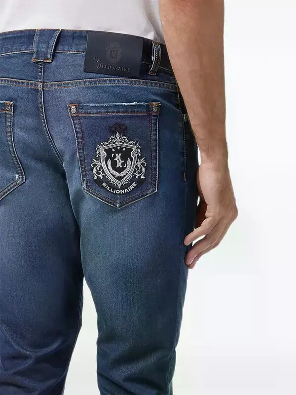 BILLIONAIRE Distressed-detailing Straight-leg Cotton Trousers - Blue