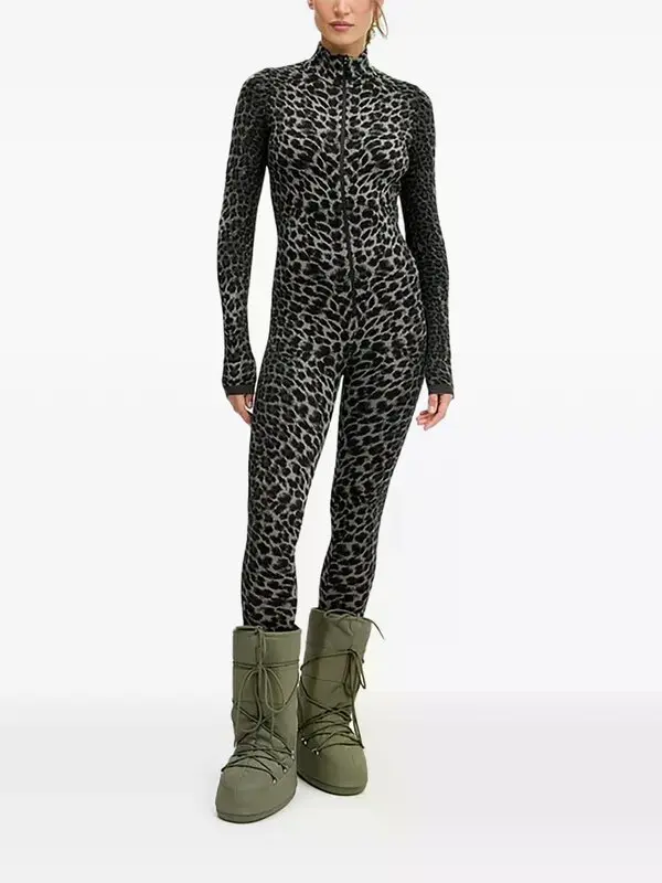 NEWLAND Leopard Print Zip Jumpsuit - Black