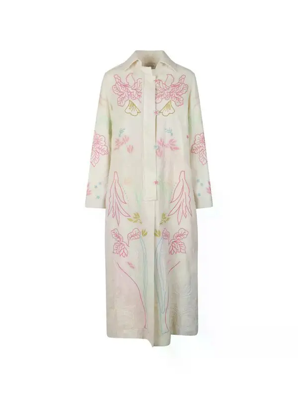 FORTE_FORTE Floral-embroidered Coat - Neutrals