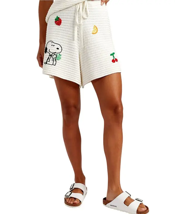 Chinti & Parker Cotton Crochet Snoopy Shorts - Cream