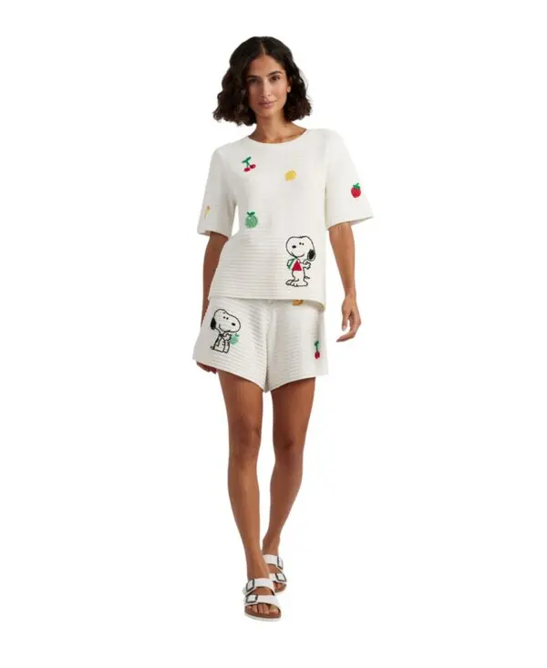 Chinti & Parker Cotton Crochet Snoopy Shorts - Cream