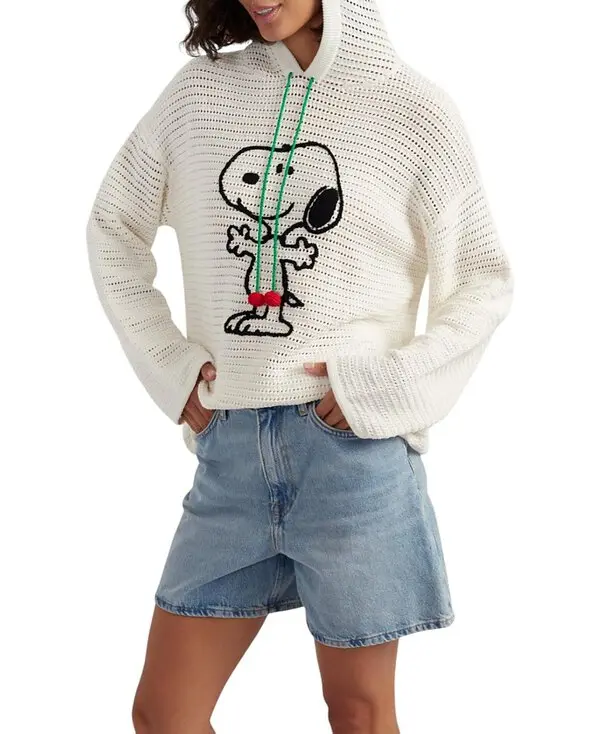 Chinti & Parker Cotton Snoopy Crochet Hoodie - Cream
