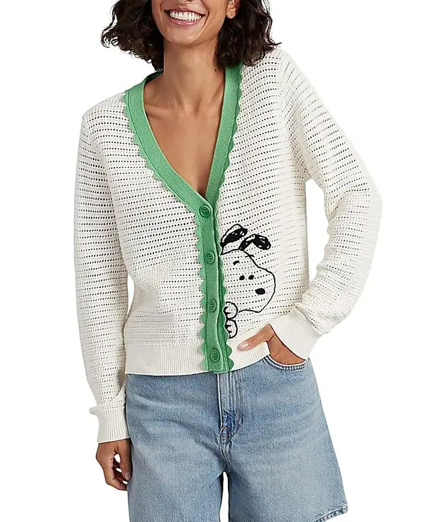 Chinti & Parker Cotton Snoopy Crochet Peekabo Cardigan - Cream