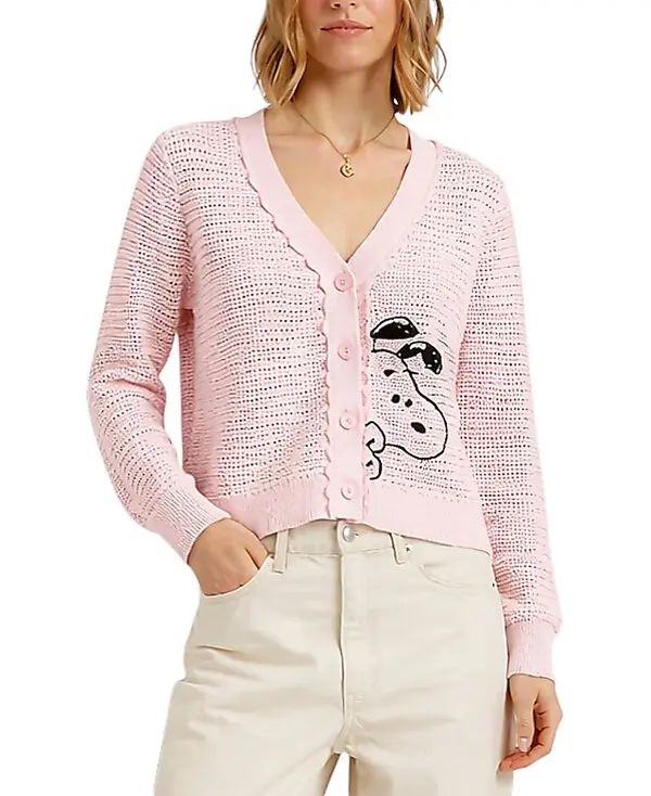 Chinti & Parker Cotton Snoopy Crochet Peekabo Cardigan - Light Pink