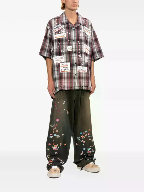 Mihara Yasuhiro Checked Appliquéd Shirt