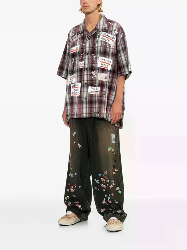 Mihara Yasuhiro Checked Appliquéd Shirt